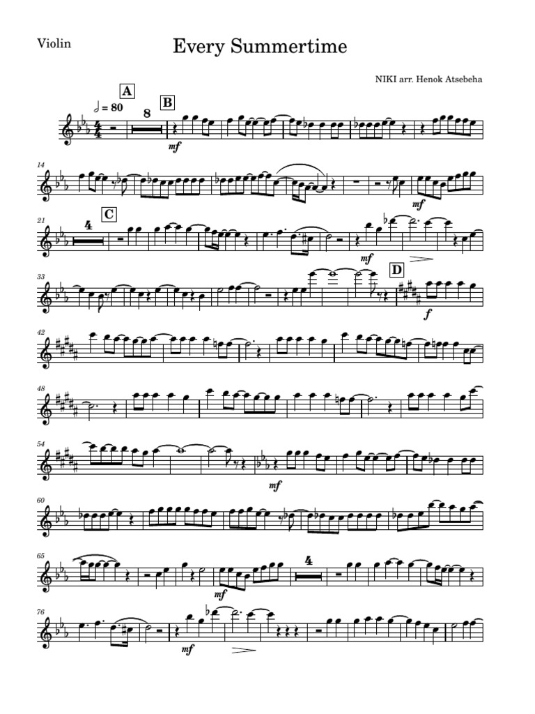 Every Summertime Violin Sheet Music | PDF