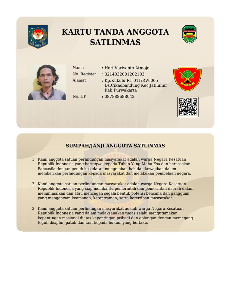 Kartu Tanda Anggota Linmas | PDF