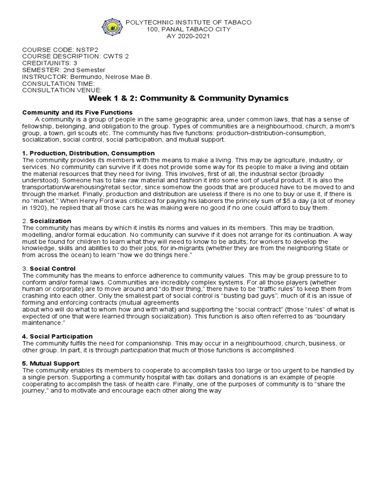 CWTS 2 Module 1 & 2 | PDF | Leadership | Community