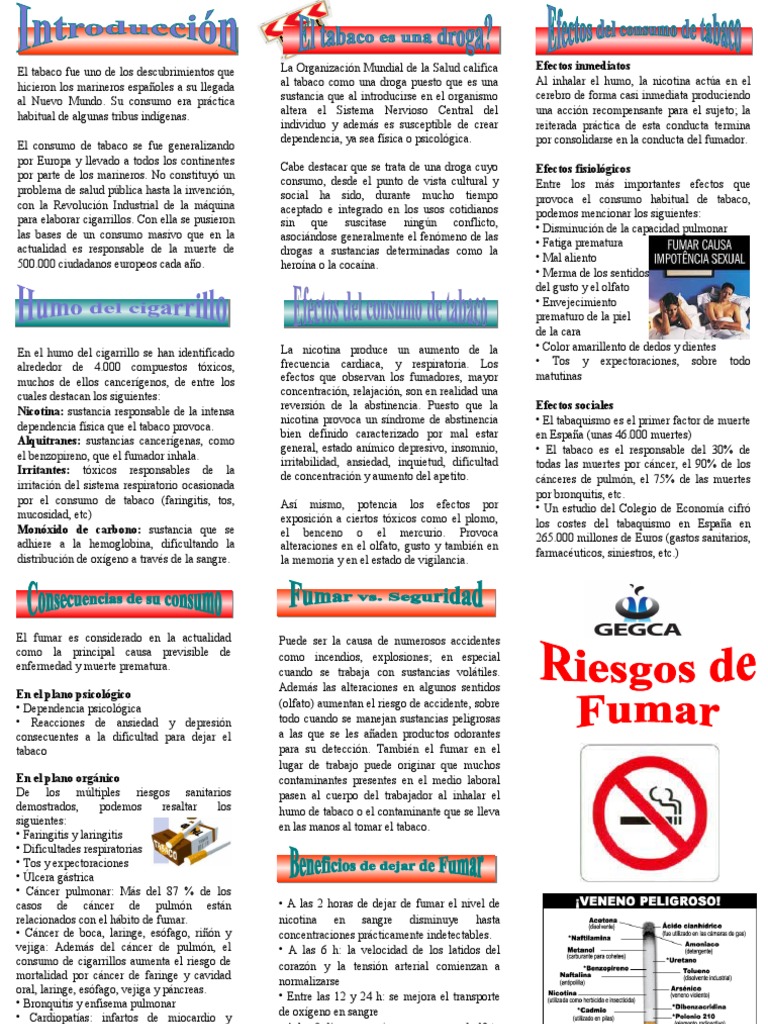 Triptico Riesgos de Fumar | PDF | Nicotina | Tabaco