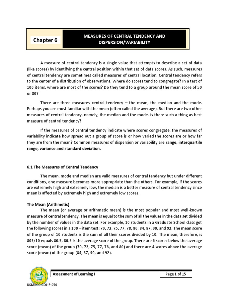 Measures of Central Tendency and Dispersion/Variability: Range, Variance and Standard Deviation ...