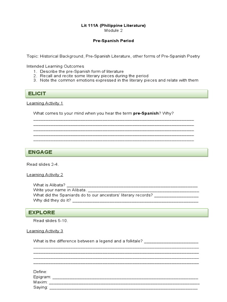 Module 2 (Lit 111A - Philippine Literature) | PDF | Psychological ...