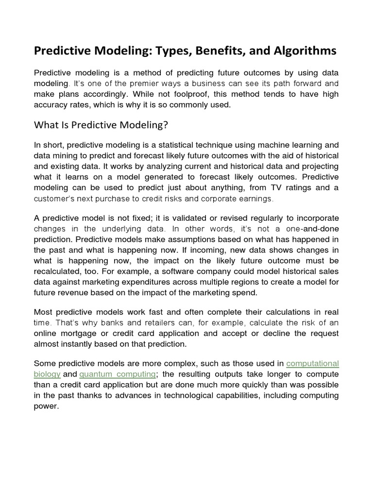 Predictive Modeling: Types, Benefits, and Algorithms | PDF | Predictive ...