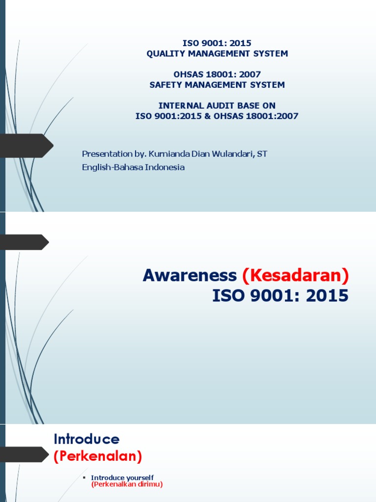 Presentation ISO & OHSAS By. Anda | PDF | Bisnis
