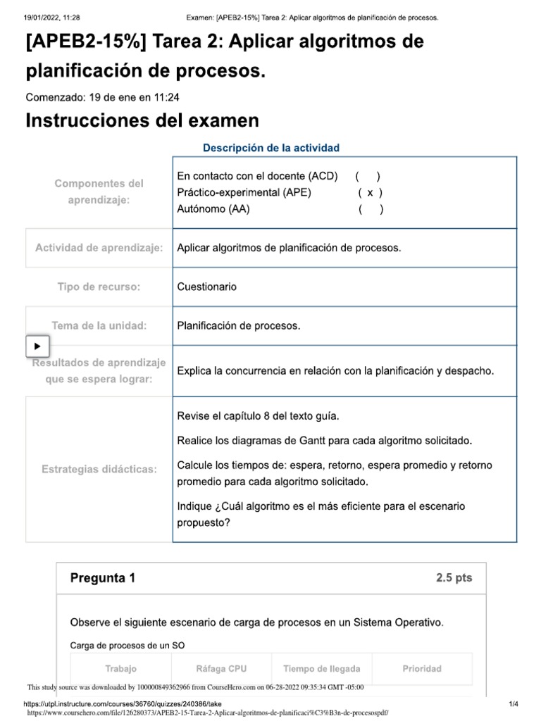 APEB2 15 Tarea 2 Aplicar Algoritmos de Planificaci N de Procesos PDF | PDF | Technology ...