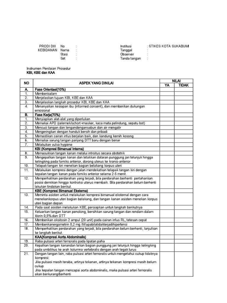 Daftar Tilik KBI KBE | PDF