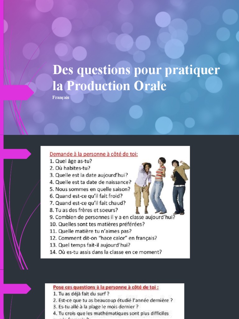 Questions pour Pratiquer l'Oral en Français | PDF | Évolution de ...