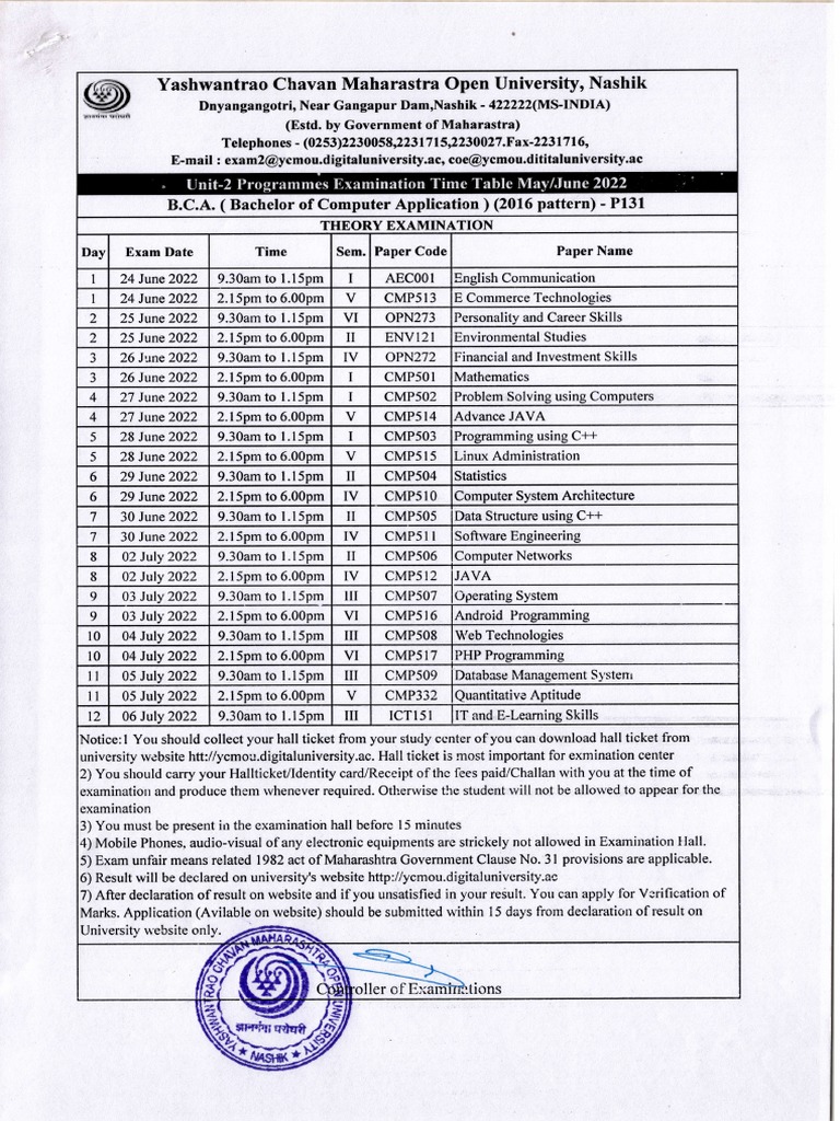P131-June2022 Exam TimeTable | PDF | Information Technology | Computer Science