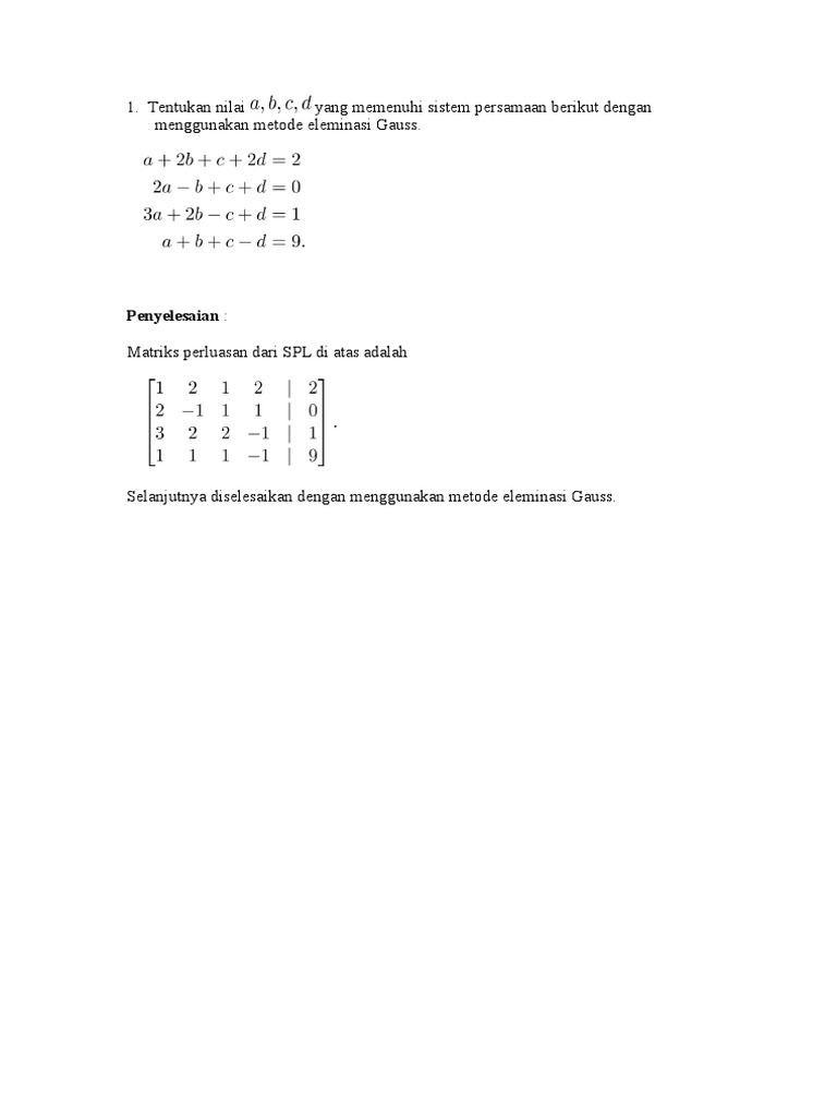 Contoh Soal SPL Matriks | PDF