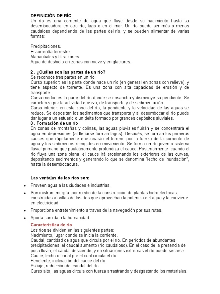 Definición y características de ríos | PDF | Río | Hidrografía