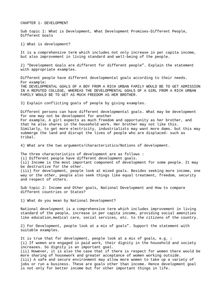 CHAPTER 1 - DEVELOPMENT Questions | PDF | Human Development Index ...
