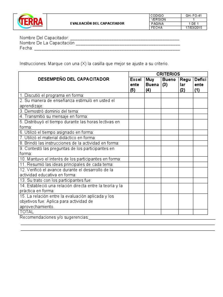 GH-FO-24 Formato de Evaluacion Del Capacitador. | PDF
