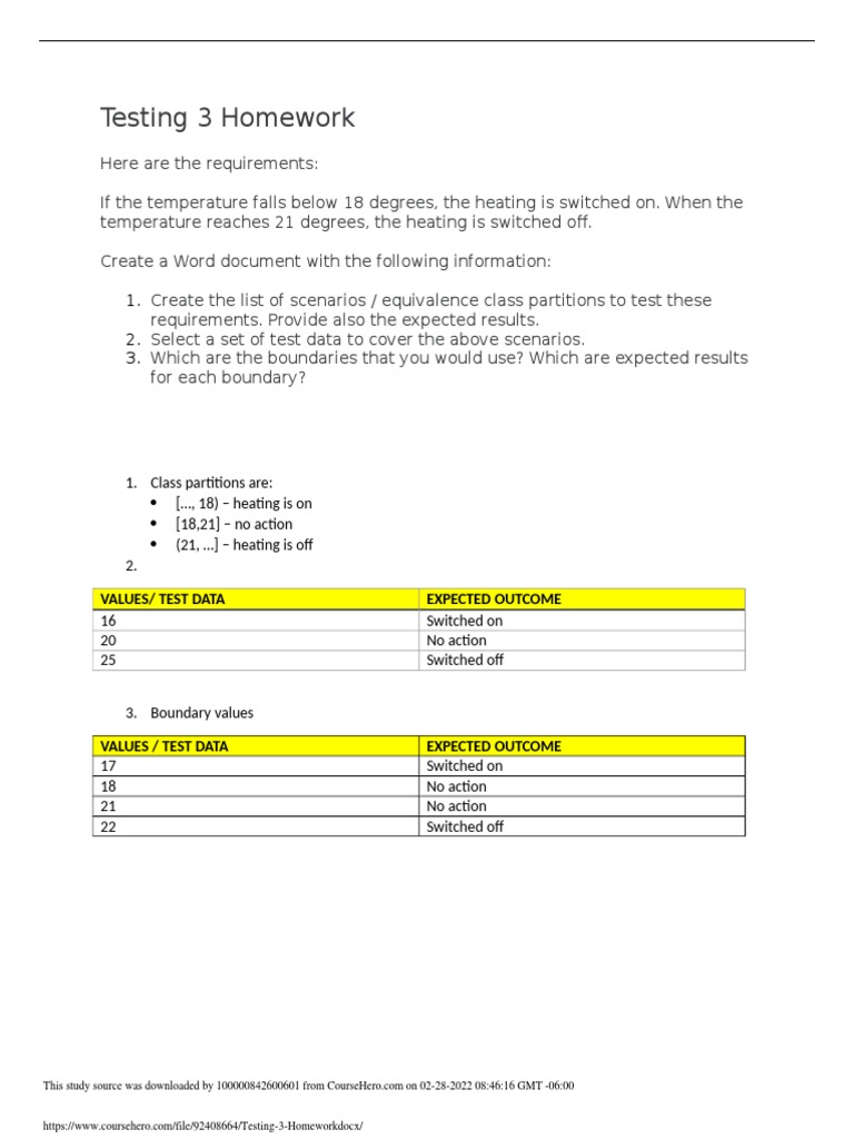 Testing 3 Homework: 1. Class Partitions Are: (, 18) - Heating Is On (18 ...