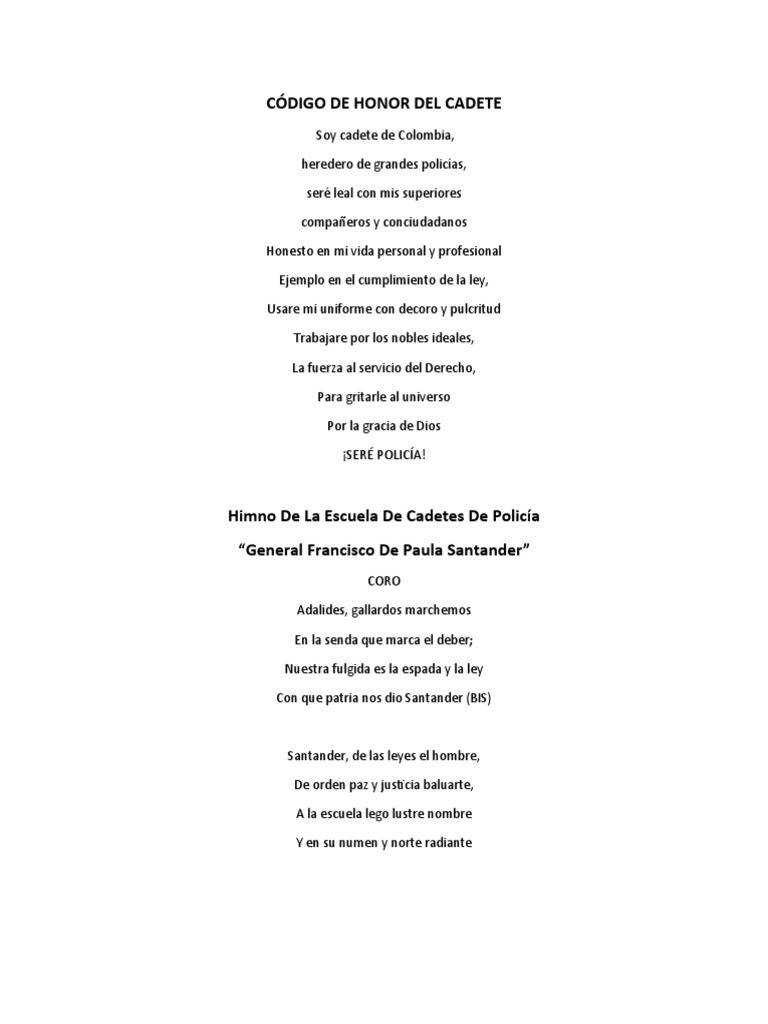 Código de Honor Del Cadete Himno | PDF