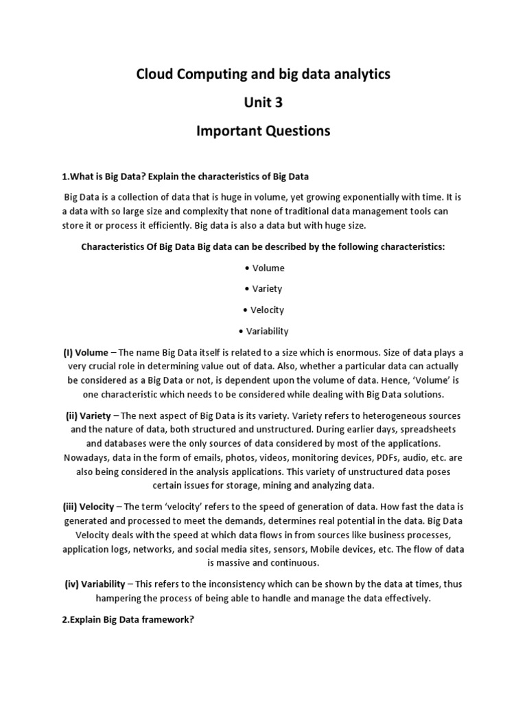 CC Unit 3 Imp Questions | PDF | Big Data | Cloud Computing