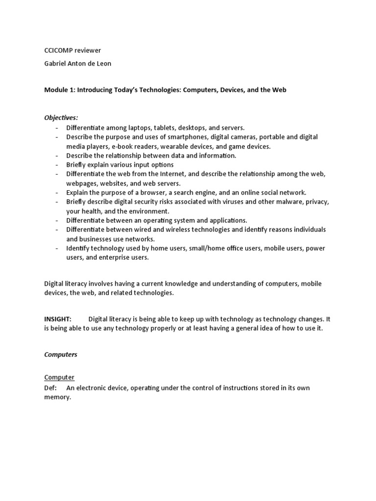 Module 1: Introducing Today's Technologies: Computers, Devices, and The Web | Download Free PDF ...