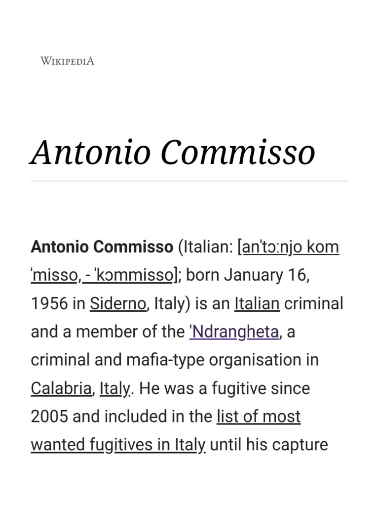 Antonio Commisso: 'Ndrangheta Boss | PDF | Crime & Violence | Criminal ...
