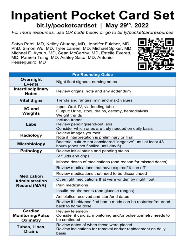 Inpatient Pocket Card Set | PDF | Diabetes | Physical Therapy