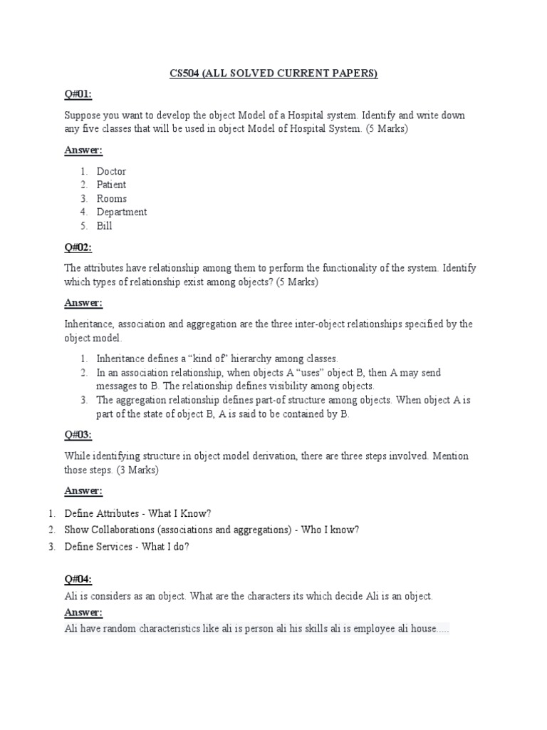Cs504 All Current Solved Papers | PDF | Object (Computer Science) | Class (Computer Programming)
