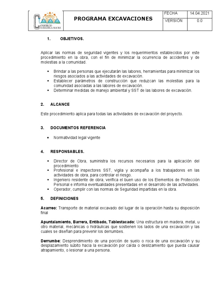 Procedimiento de Excavaciones CCS | PDF | Fundación (Ingeniería)