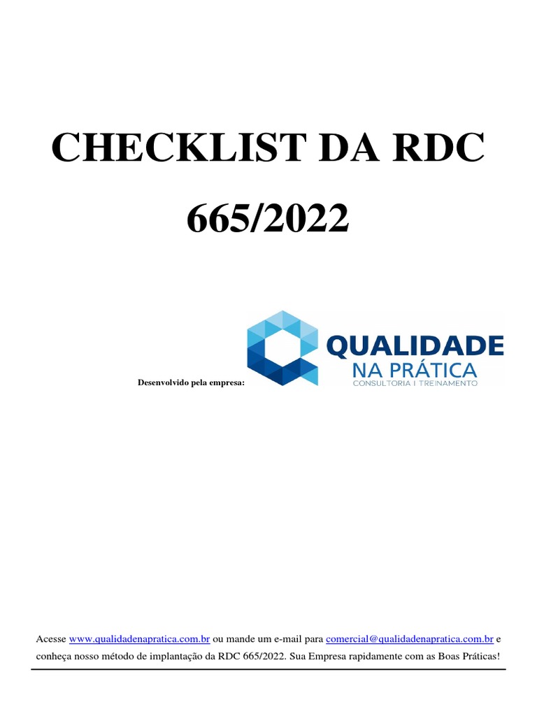 Checklist RDC 665 - 2022 | PDF | Qualidade (negócios) | Embalagem e rotulagem