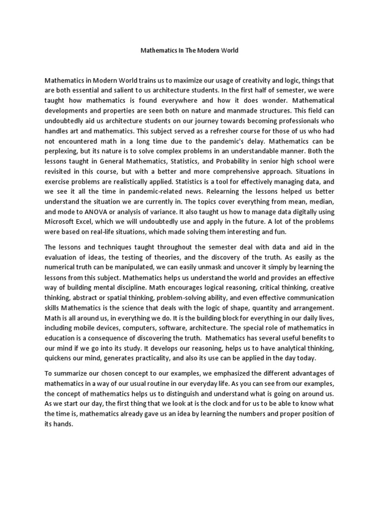 Reflection Mathematics In The Modern World Pdf Mode Statistics Teaching Mathematics