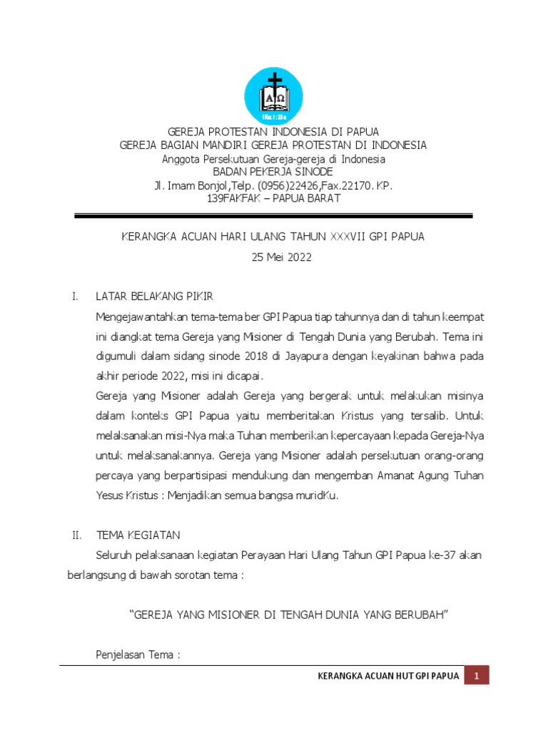 Kerangka Acuan Hut Gpi Papua 37 | PDF