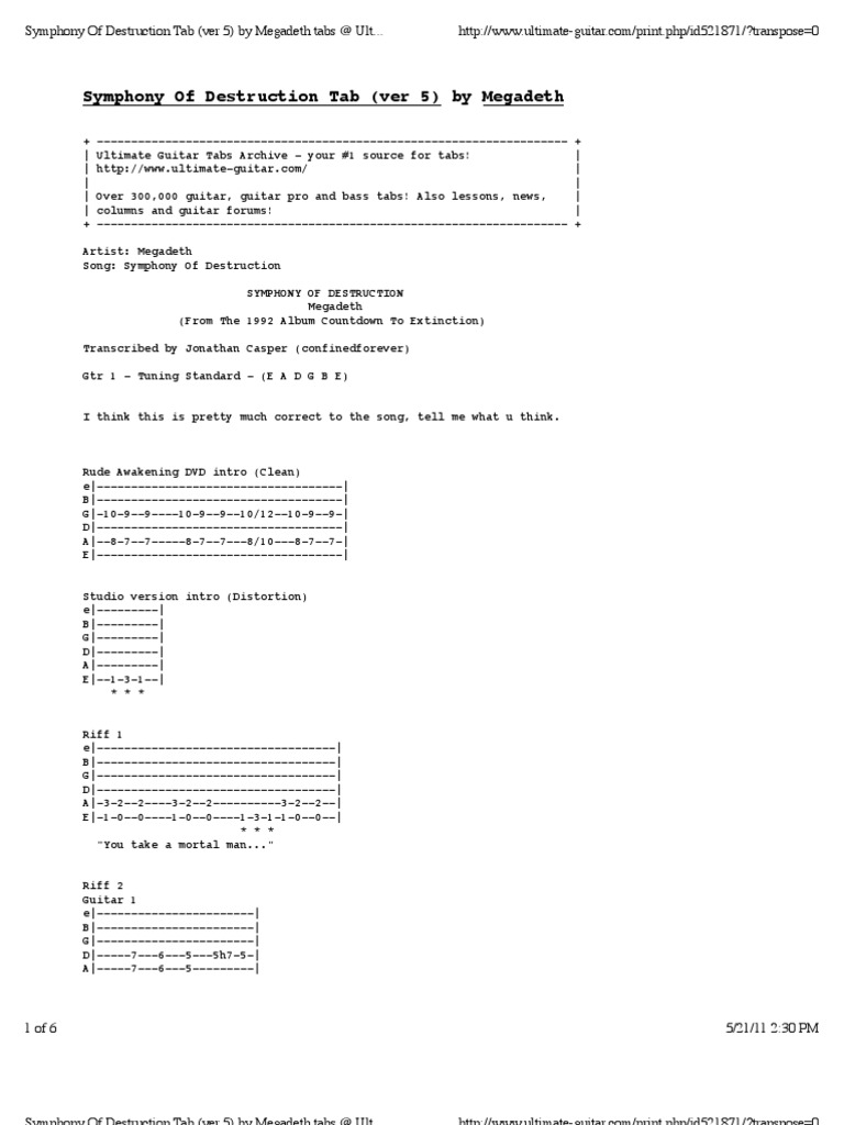 Symphony of Destruction Tab (Ver 5) by Megadeth Tabs @ Ultimate Guitar ...