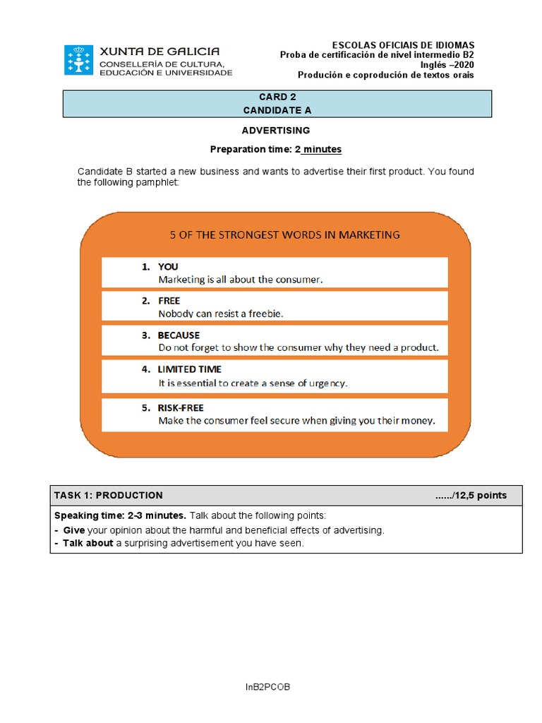 B2 Speaking Test EOI 2020 | PDF