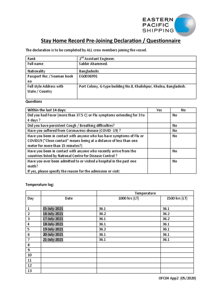 Stay Home Reco - RD Form OFC04 App2 | PDF | Medicine | Global Health