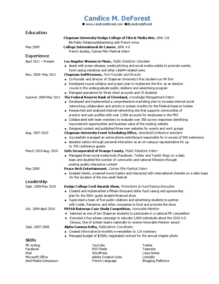 CD Resume 2011 | PDF | Public Relations | Social Media