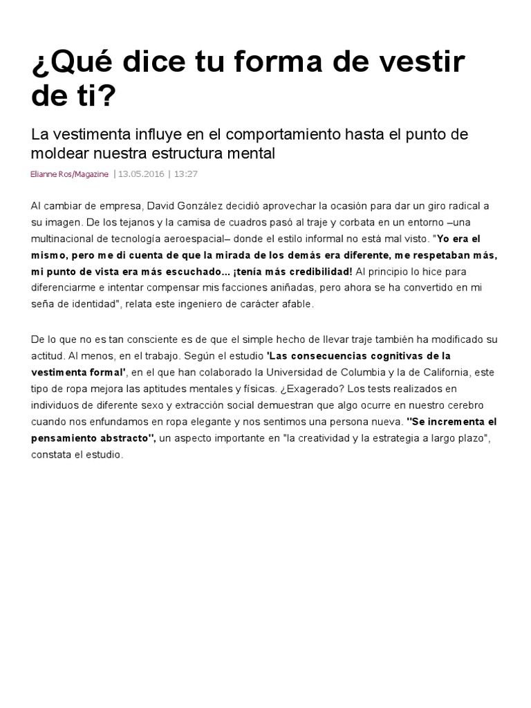 ¿Qué Dice Tu Forma de Vestir de Ti | PDF | Moda | Mente