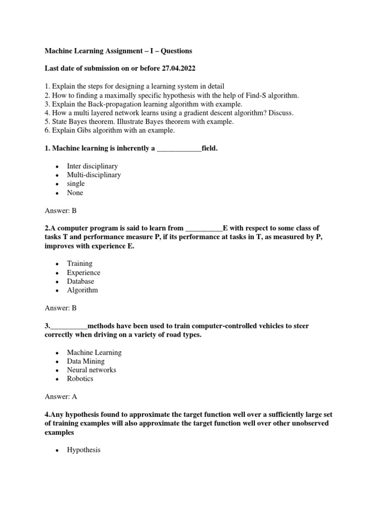 Machine Learning Assignment Questions | PDF | Machine Learning ...
