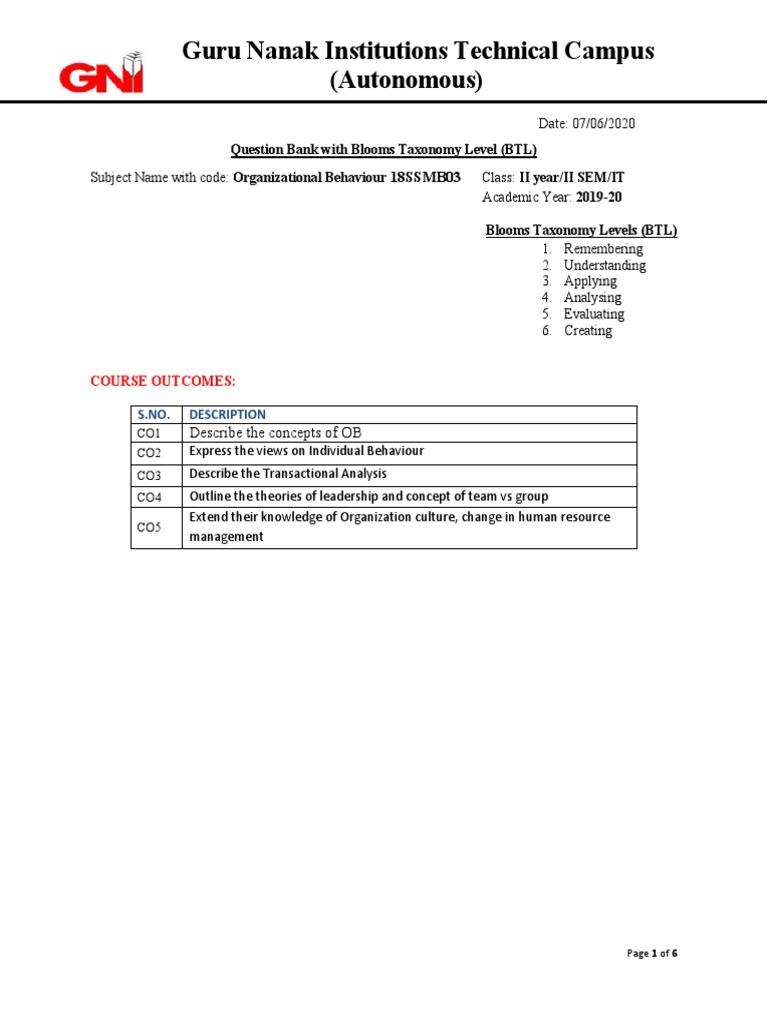 Guru Nanak Institutions Technical Campus (Autonomous) : Question Bank ...