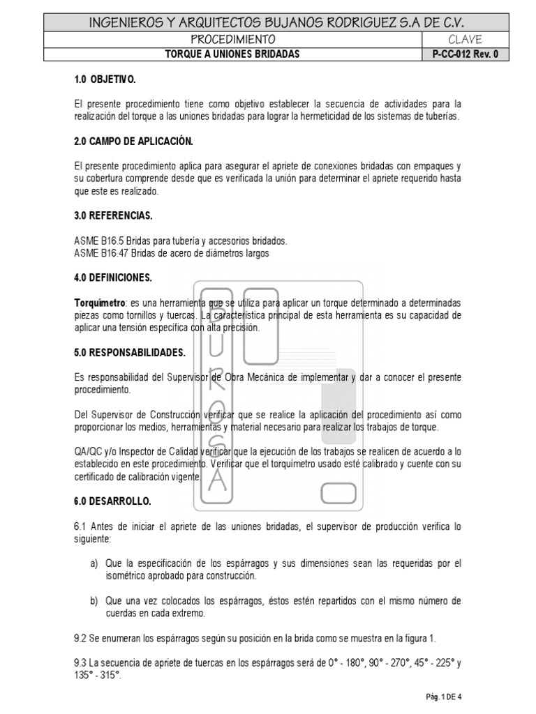 Procedimiento para el torqueado de uniones bridadas | PDF