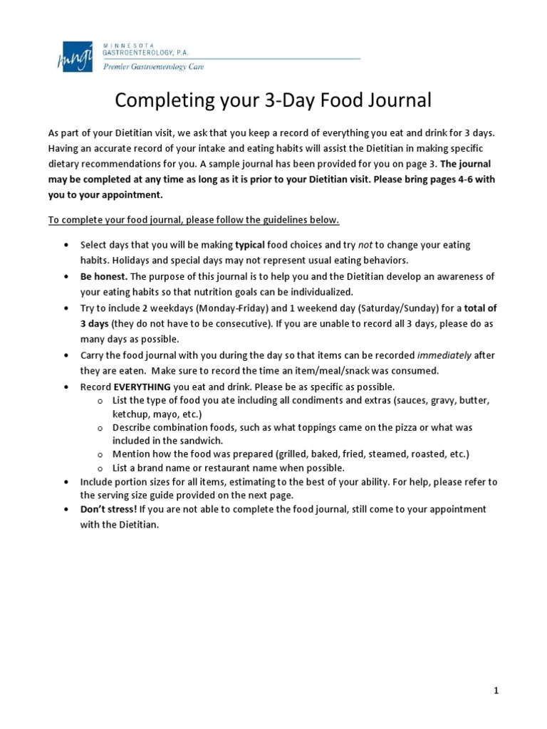 Completing Your 3-Day Food Journal | Download Free PDF | Foods | Eating