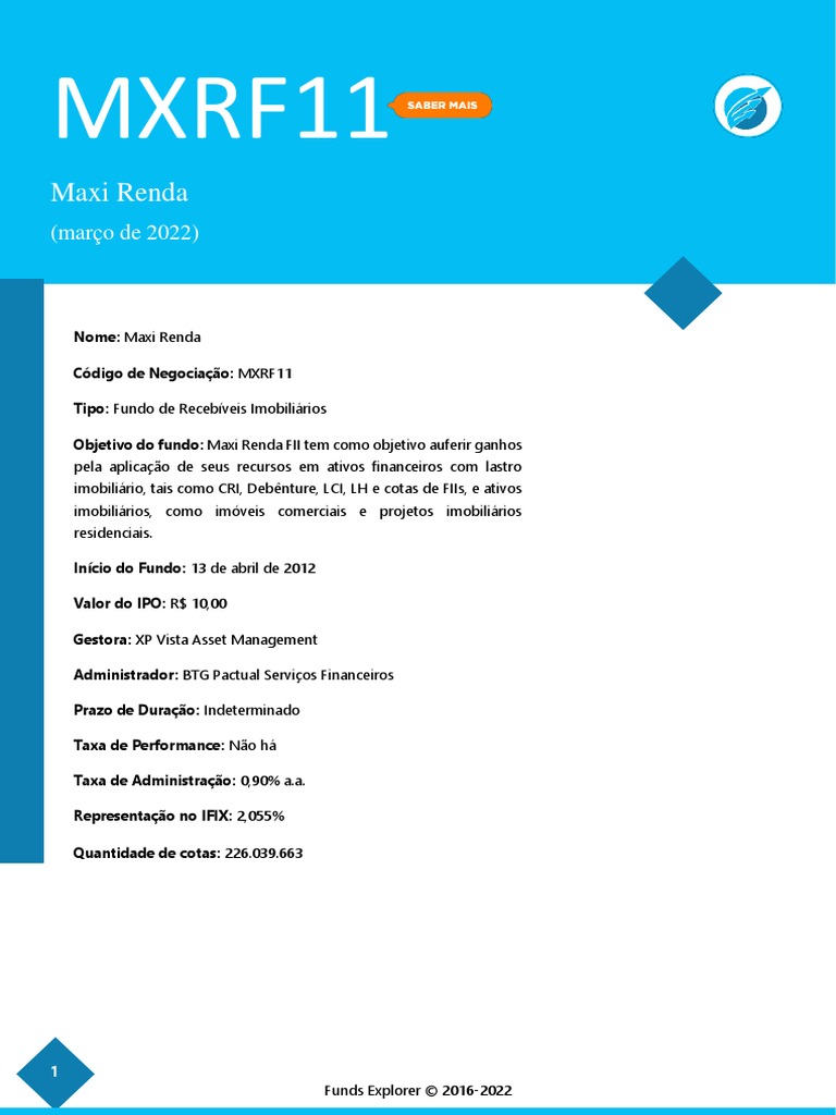 Relatorio MXRF Marco 2022 | PDF | Risco | Investimentos