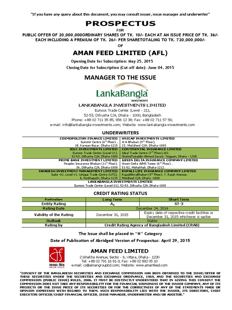 Aman Feed Limited 12.05.2015 | PDF | Securities (Finance) | Initial ...