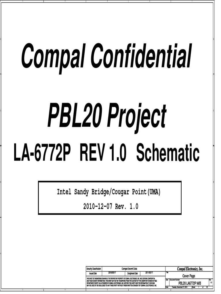 Compal PBL20 LA-6772P Rev 1.0 Schematic | PDF | Power Supply | Computer ...