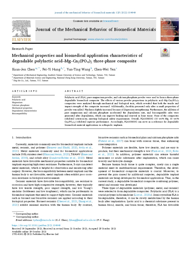 Journal of The Mechanical Behavior of Biomedical Materials | PDF ...