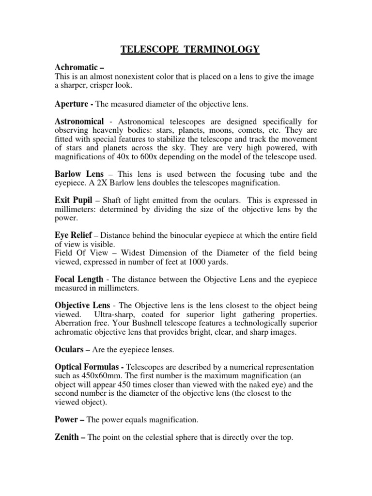 Telescope Terminology | PDF