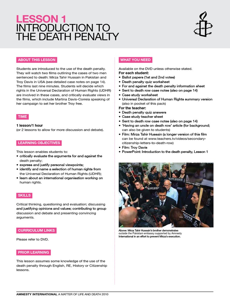 Introduction To The Death Penalty: Lesson 1 | PDF | Capital Punishment ...