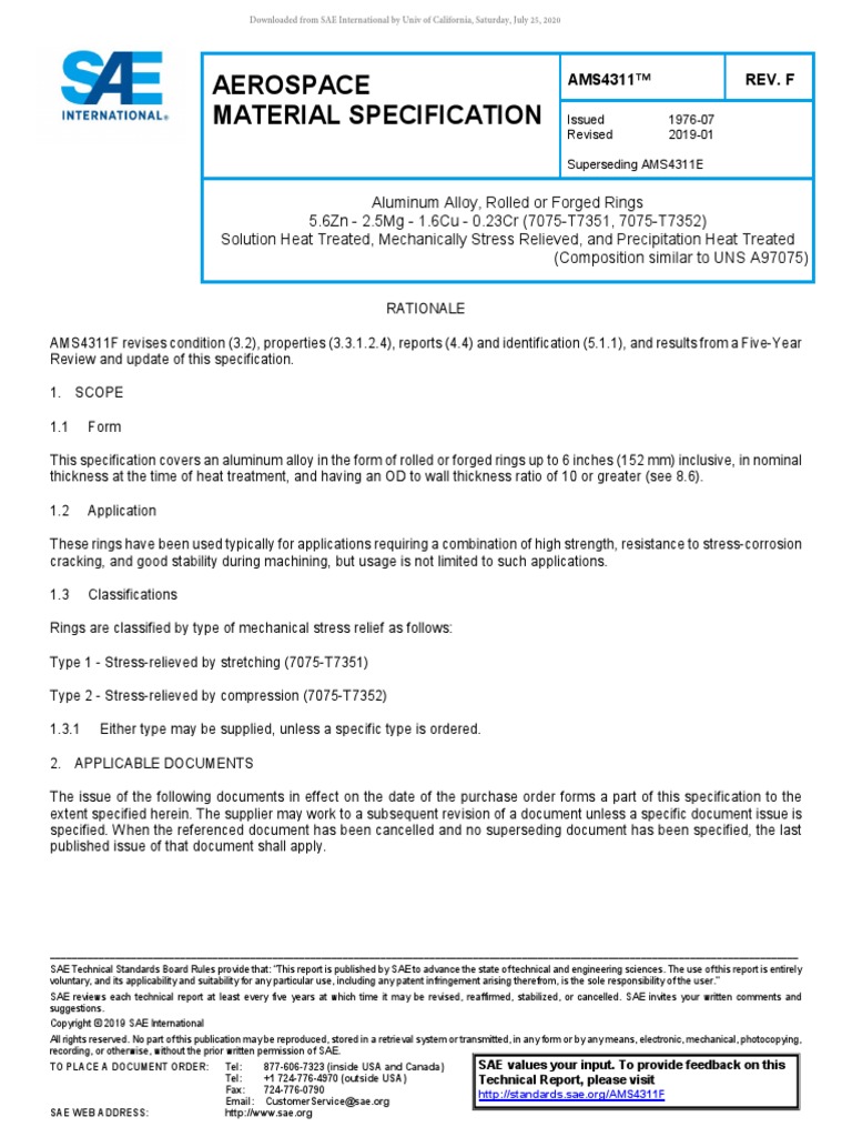 Aerospace Material Specification: AMS4311™ Rev. F | PDF | Strength Of ...