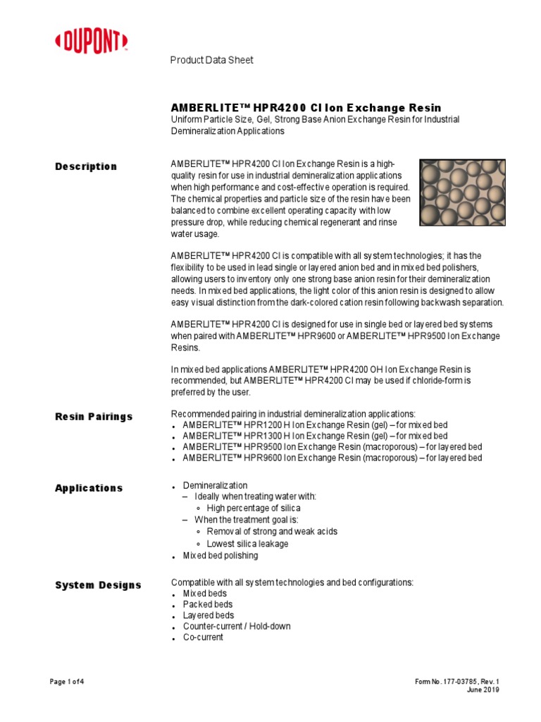 AMBERLITE™ HPR4200 CL | PDF | Ion Exchange | Ion