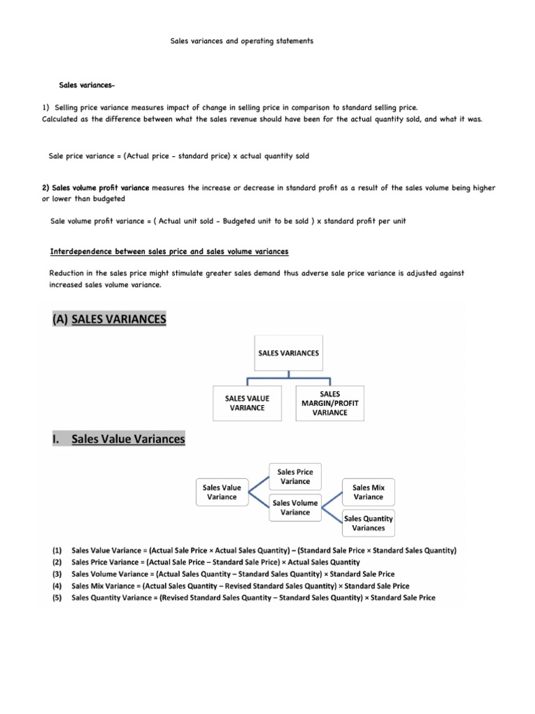 14 Sales Variance - Operating Statement | PDF | Variance | Prices