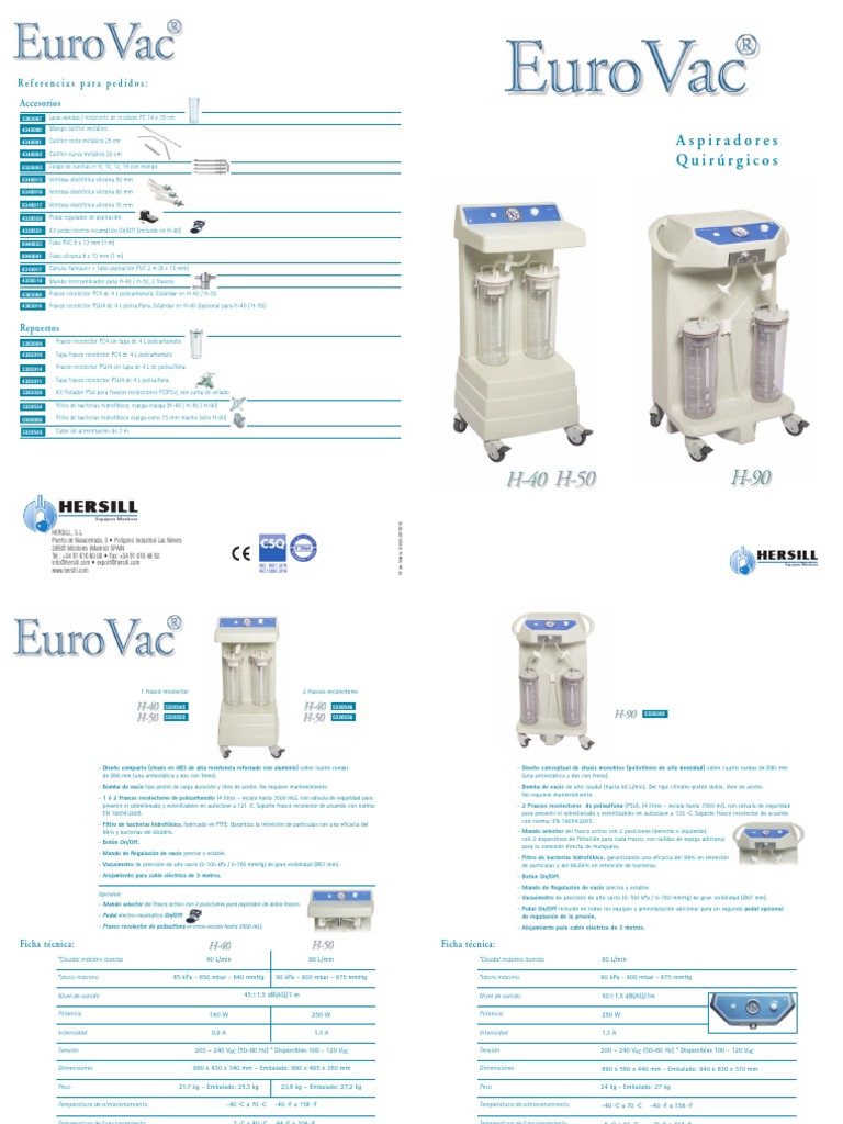 EUROVAC H 40 H 50 H 90 Aspiradores Quirurgicos Folleto - Es | PDF ...