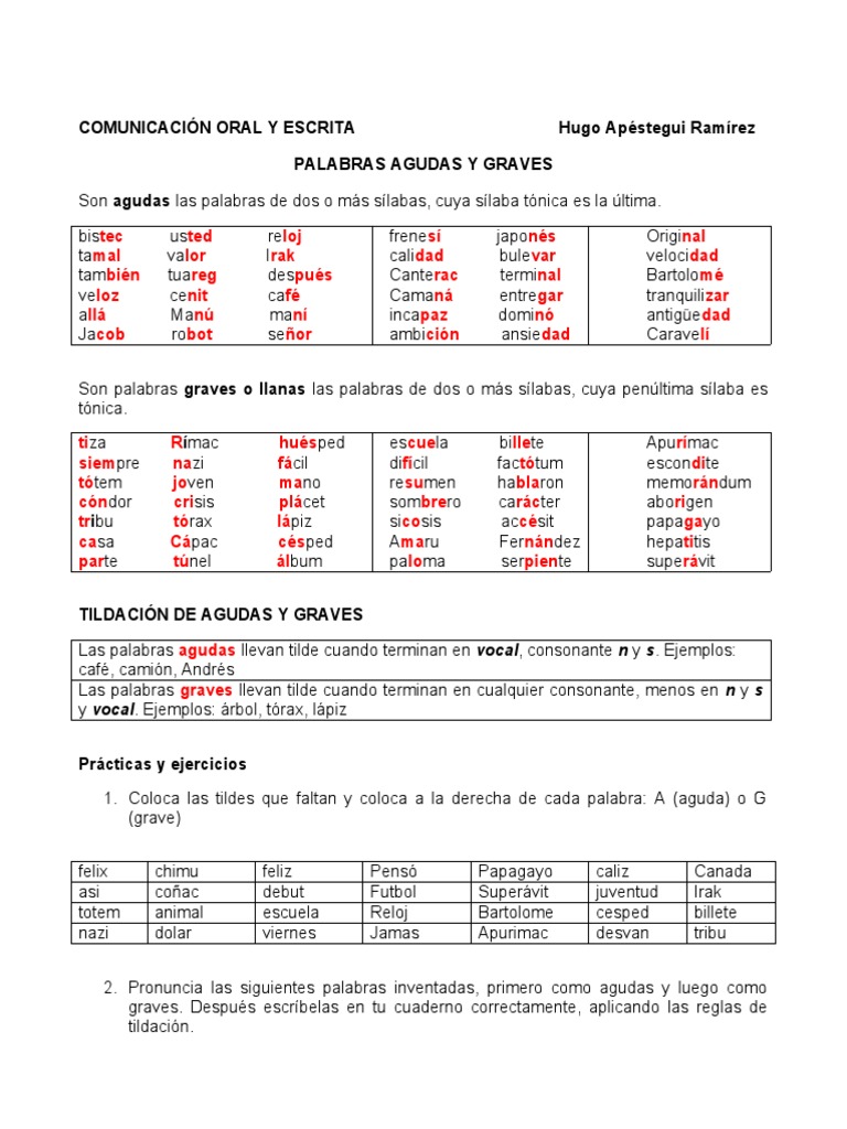 Palabras Agudas y Graves | PDF | Fonética | Lingüística