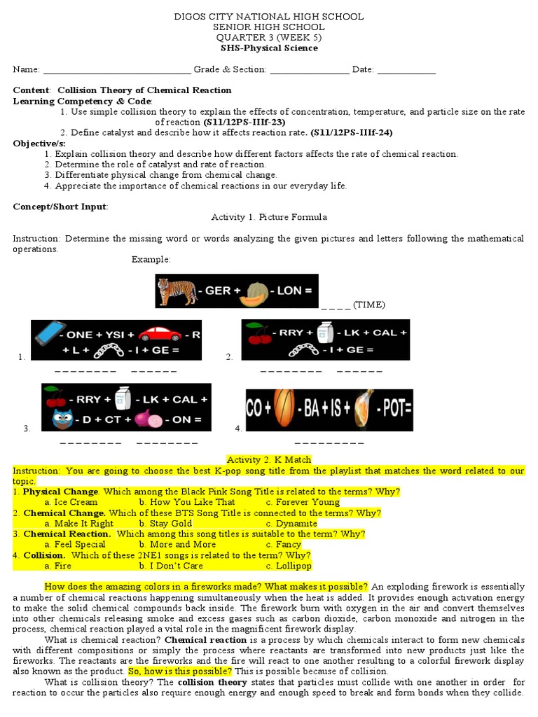 Activity Sheet | PDF | Reaction Rate | Chemical Reactions
