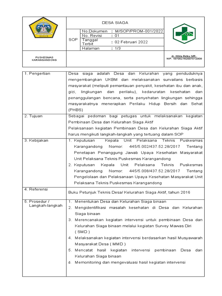 1 - Sop Desa Siaga 2022 | PDF | Karier & Perkembangan