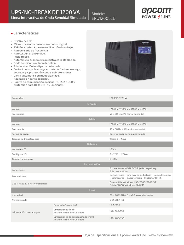 Epu1200lcd Epcom Powerline Specsheets | PDF | USB | Ciencias de la ...